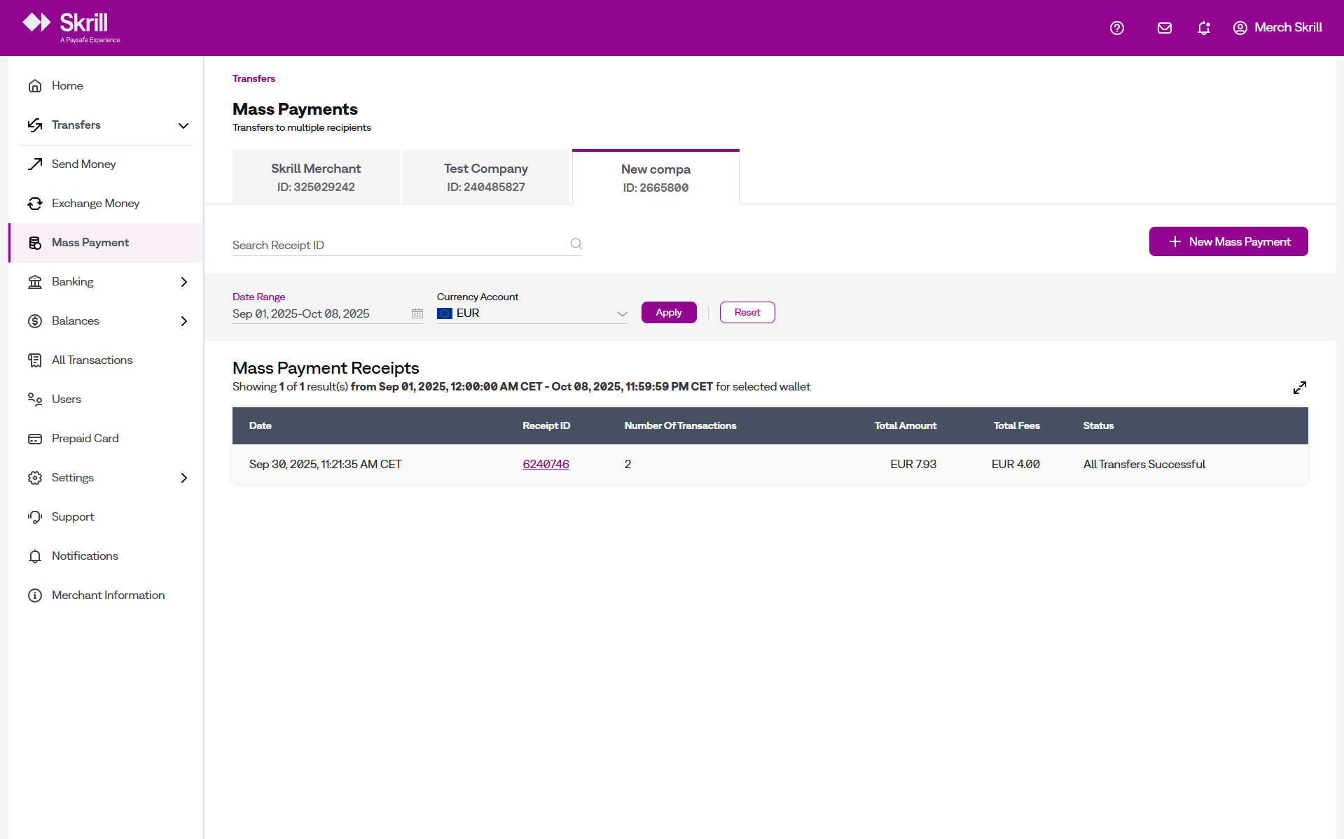 Mass Payments | Paysafe Developer Portal